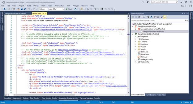 Create Office Web Add-In Project Using Visual Studio
