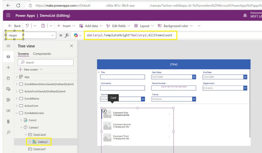 Create Scrollable Screen in PowerApps