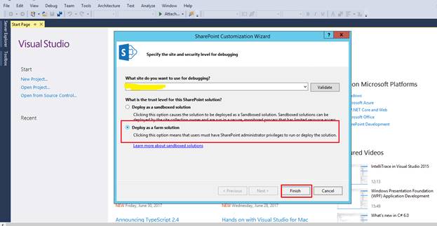 Create SharePoint Project And Deployment Steps Using Visual Studio 2015