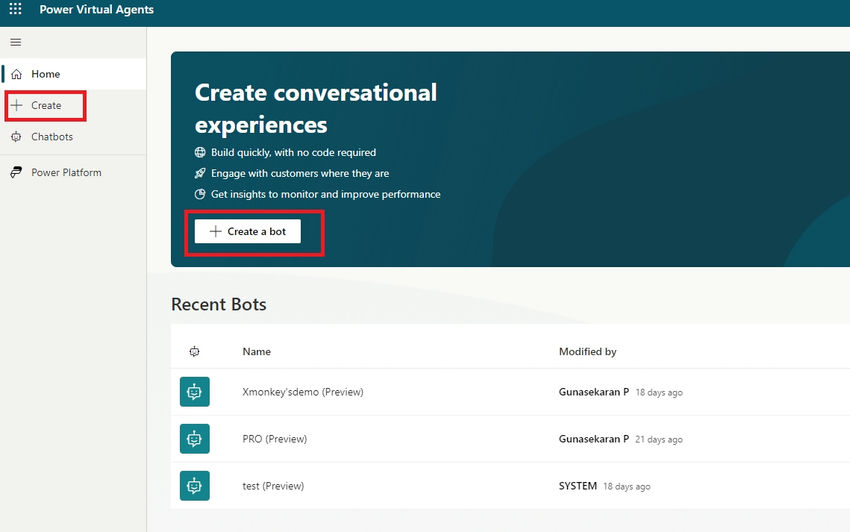 Create Simple Bot (Power Virtual Agents)