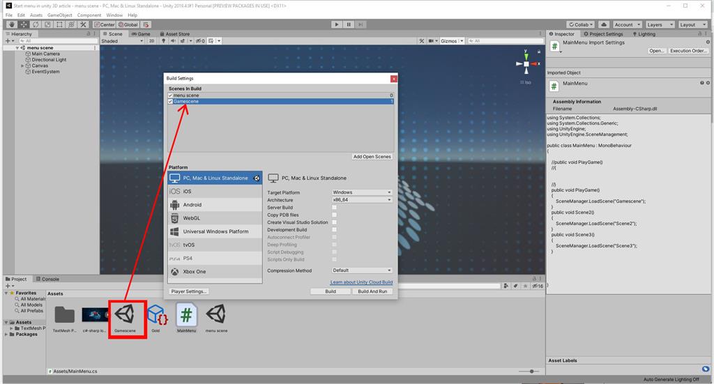 Create A Start Menu Scene Using C# Script In Unity 3D