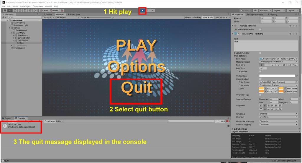 Create A Start Menu Scene Using C# Script In Unity 3D