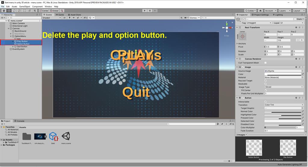 Create A Start Menu Scene Using C# Script In Unity 3D