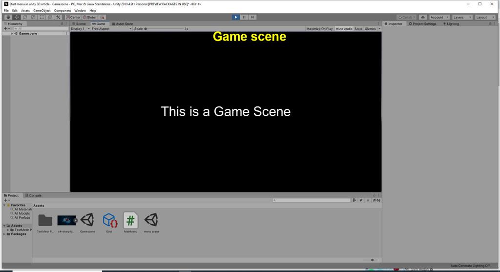 Create A Start Menu Scene Using C# Script In Unity 3D