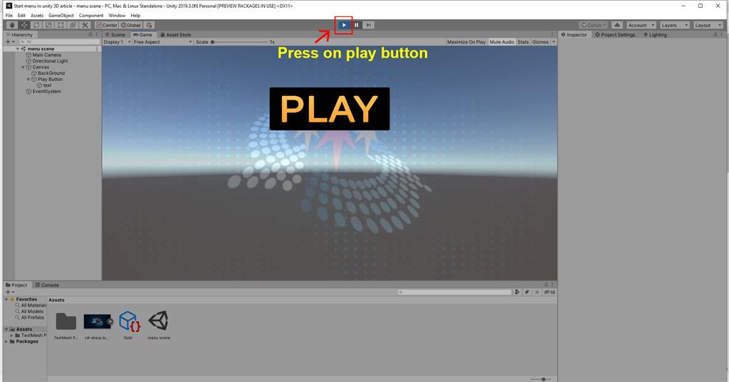 Create A Start Menu Scene Using C# Script In Unity 3D
