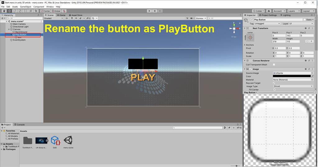 Create A Start Menu Scene Using C# Script In Unity 3D