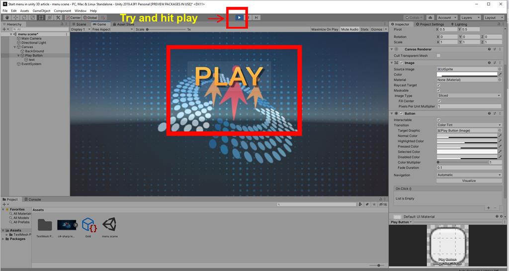 Create A Start Menu Scene Using C# Script In Unity 3D