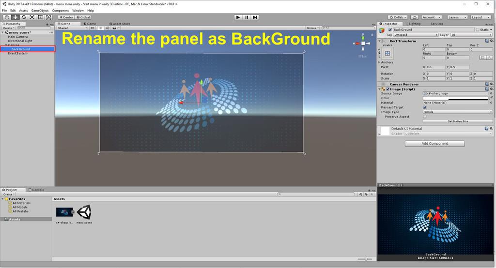 Create A Start Menu Scene Using C# Script In Unity 3D