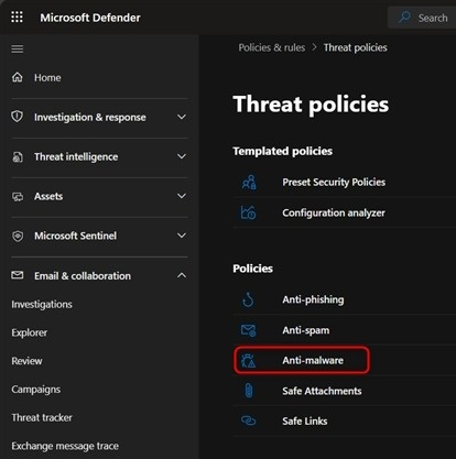 Create Threat Policies in Microsoft Defender for Office 365