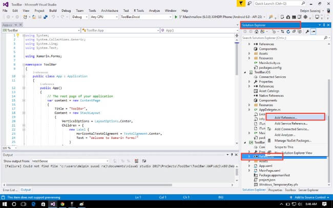 Create ToolBarItems In Xamarin.Forms Using Visual Studio