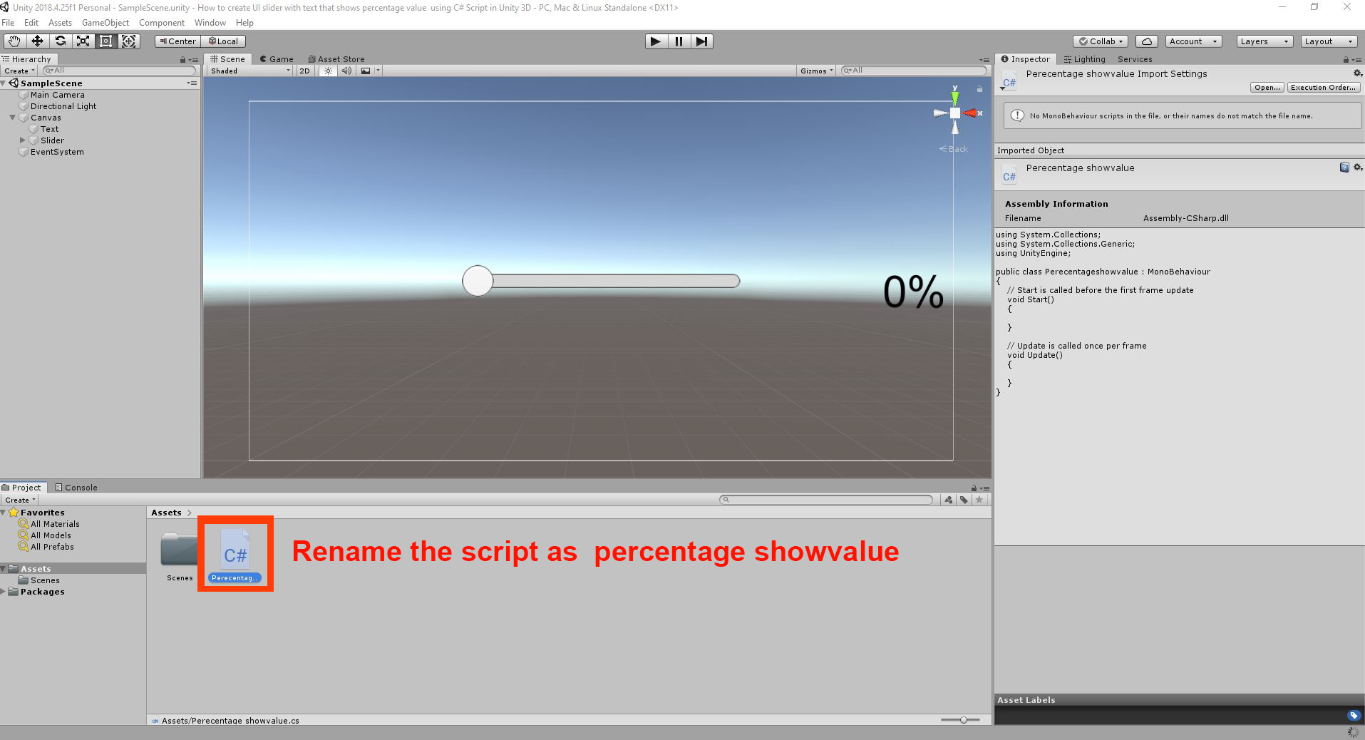 Create UI Slider With Text That Shows Percentage Value Using C# Script ...