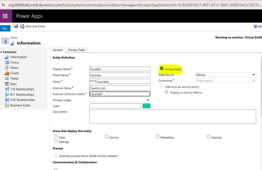Create Virtual Entity in D365 CRM