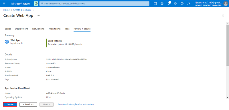Create Web App In Azure Portal