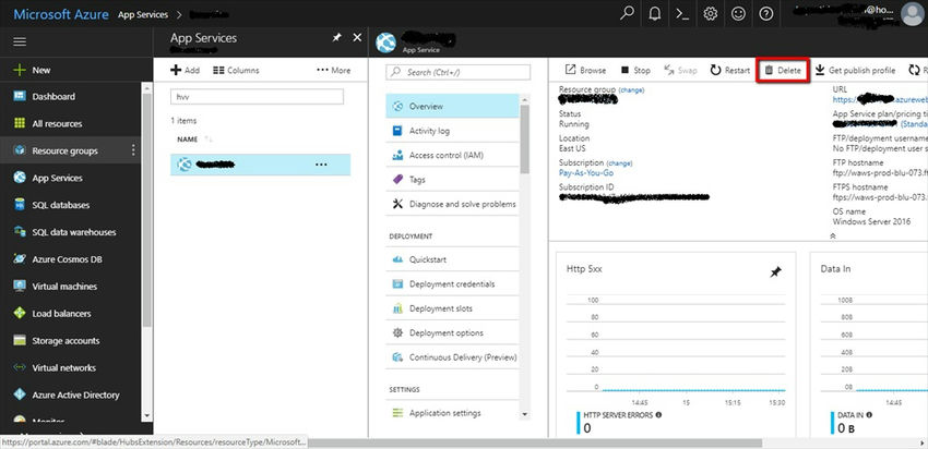 Create, Clone, Browse, Restart, Stop And Delete Web App In Azure