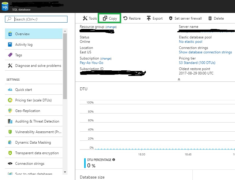 Create Copy Rename And Delete Sql Database In Azure