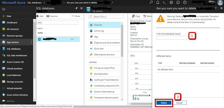 Create Copy Rename And Delete Sql Database In Azure