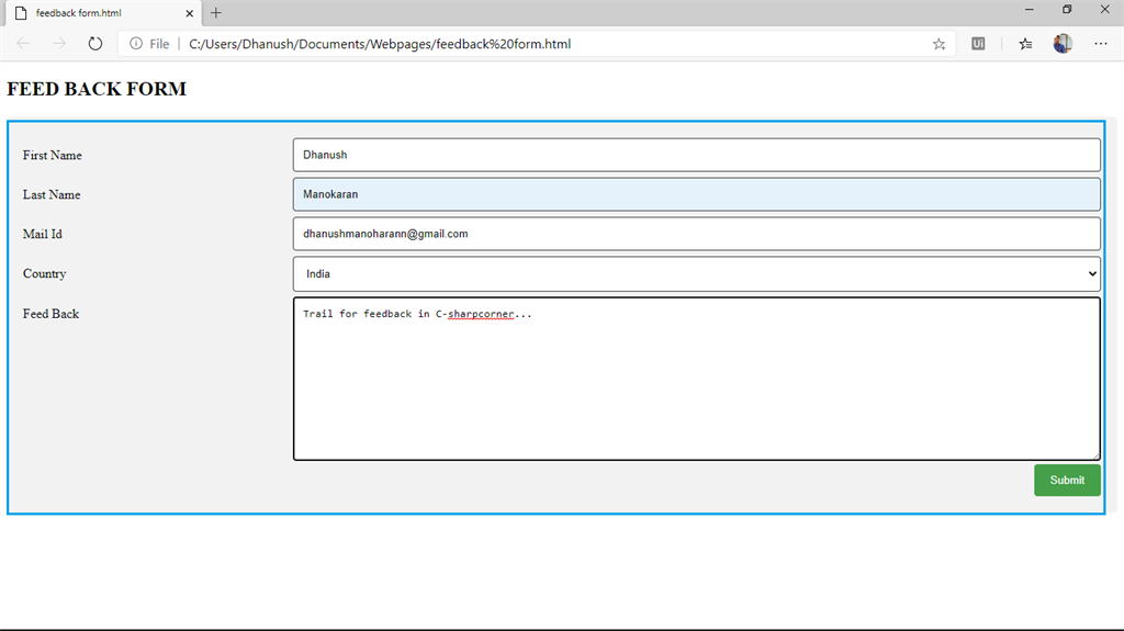 Creating A Feedback Form Using HTML