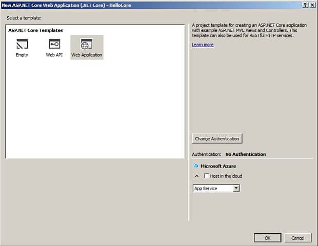 Creating A New .NET Core Web Application Using Visual Studio 2015