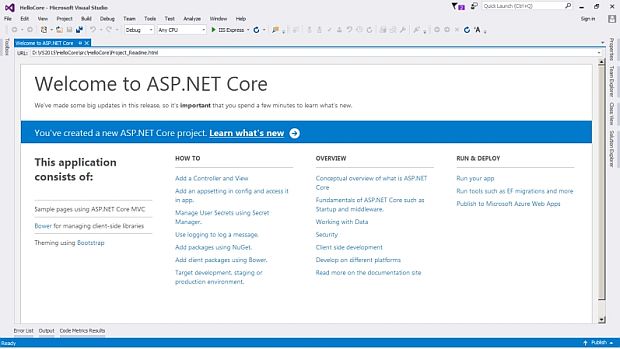 Creating A New .NET Core Web Application Using Visual Studio 2015