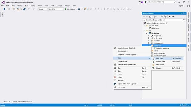 Creating A New .NET Core Web Application Using Visual Studio 2015