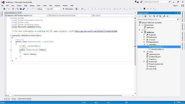 Creating A New .NET Core Web Application Using Visual Studio 2015