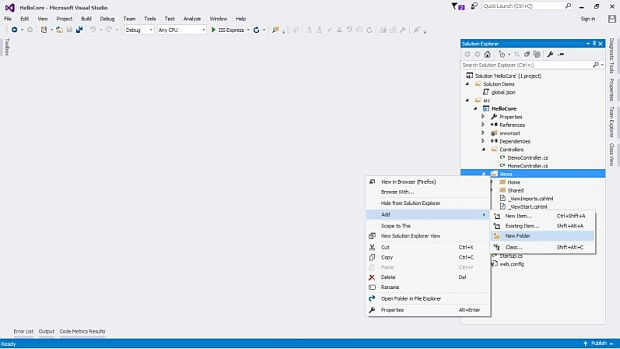 Creating A New .NET Core Web Application Using Visual Studio 2015