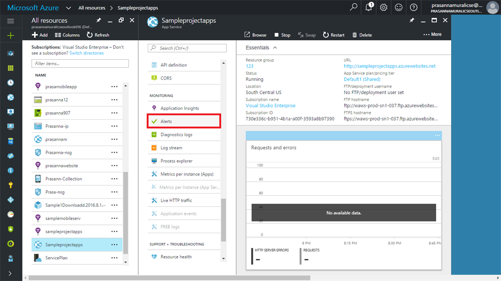 Creating Alerts For Azure Web Services