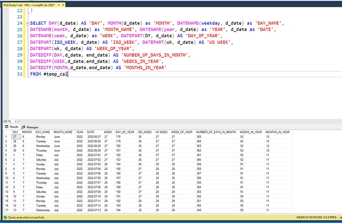 Creating Calendar in SQL Server Creating Calendar in SQL Server