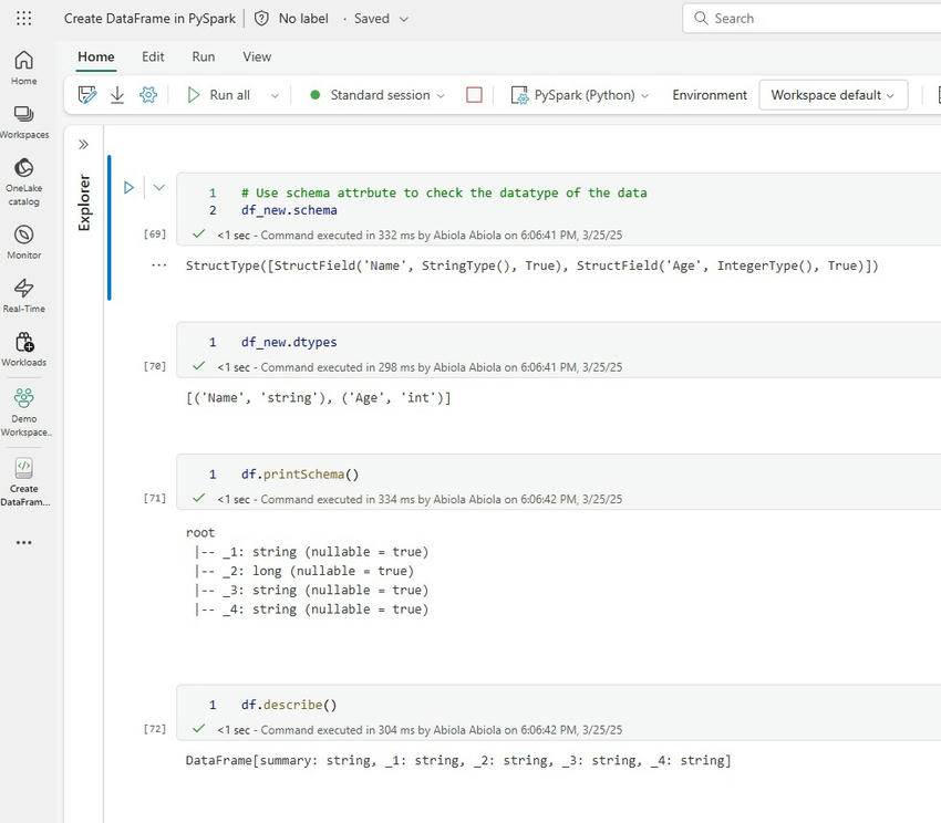 Creating Dataframes In Pyspark Using Fabric Notebook 6475