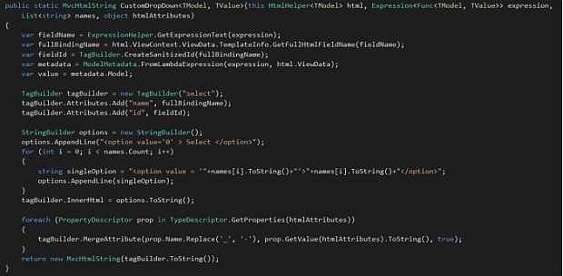 Creating More Complex HTML Helpers And Using Those In MVC