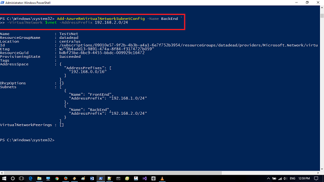 Creating Vnet Using Powershell Cmdlets