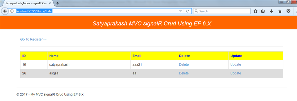 Crud Operation In Aspnet Mvc Razor Using Signalr And Entity Framework 