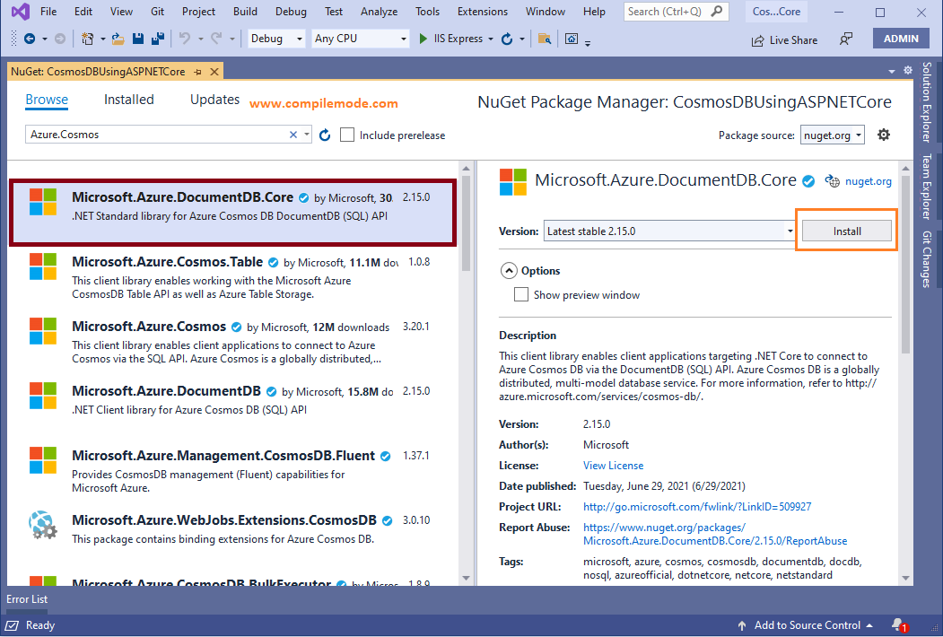 Crud Operations In Azure Cosmos Db Sql Api Using Aspnet Core Web Api C