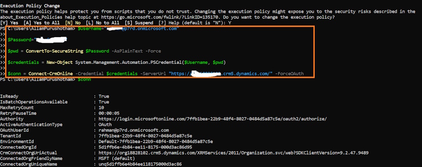 CRUD Operations in Dynamics 365 through PowerShell