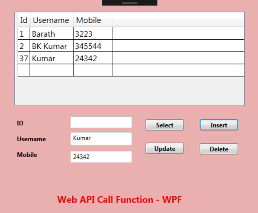 CRUD Web API Service Call Function In WPF Application