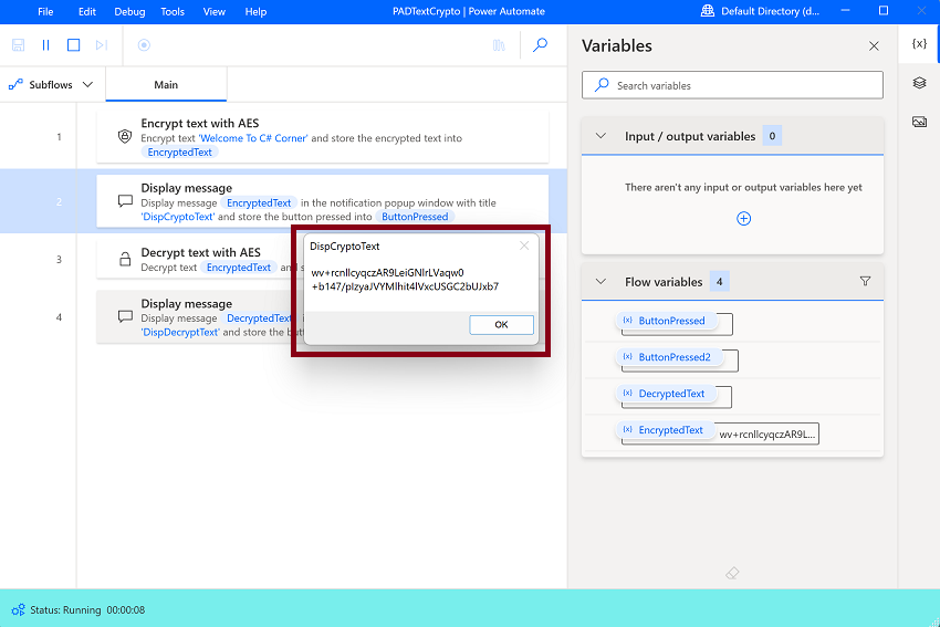 Cryptography Actions With Plain Text In Desktop Flow Using Microsoft