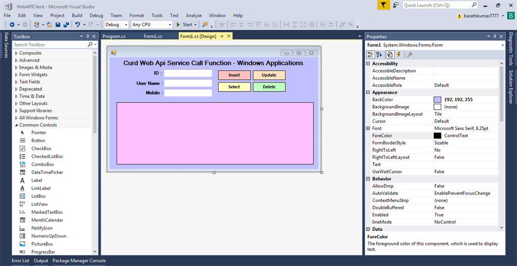 CRUD Web API Service Call Function In Windows Applications