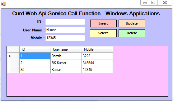 CRUD Web API Service Call Function In Windows Applications