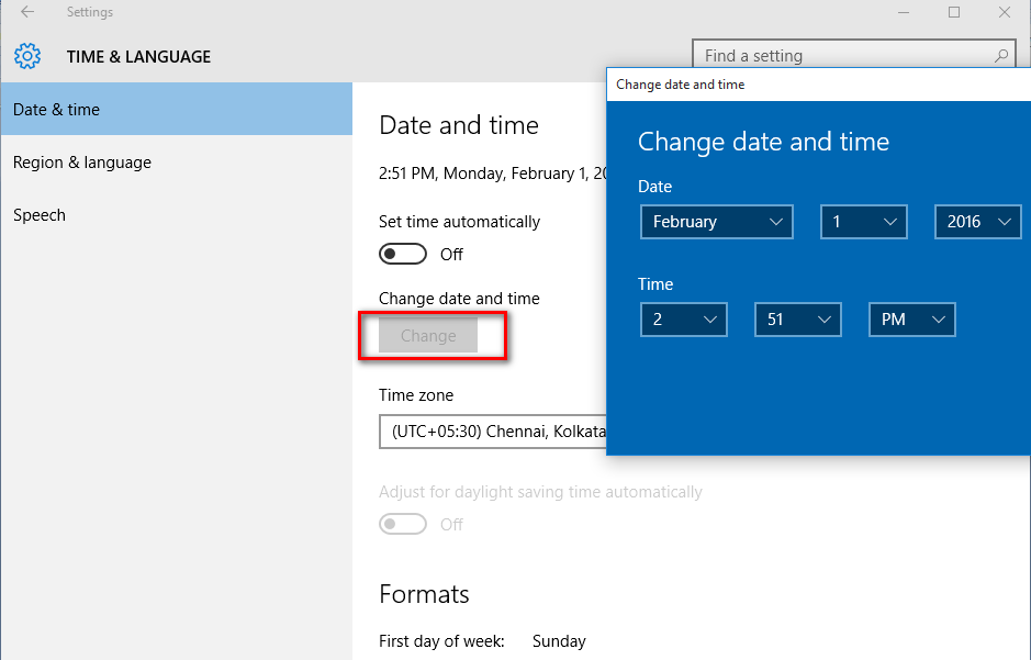 Data And Time Options In Windows 10