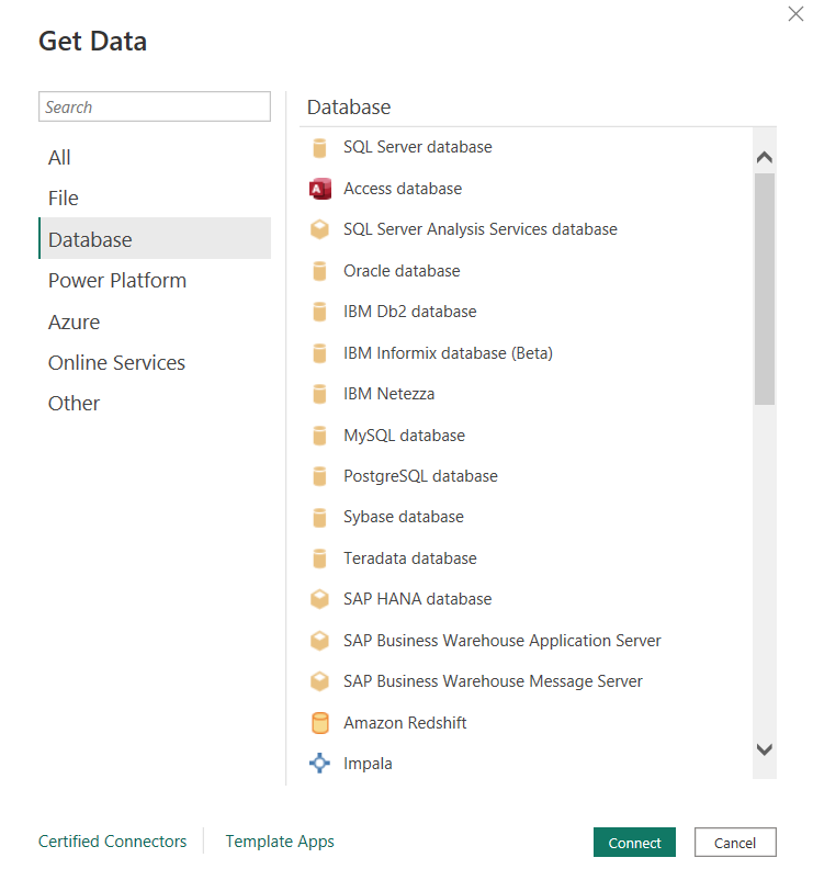 Data Source Connectors Available In Power Bi Connect Power Bi With A Data Source