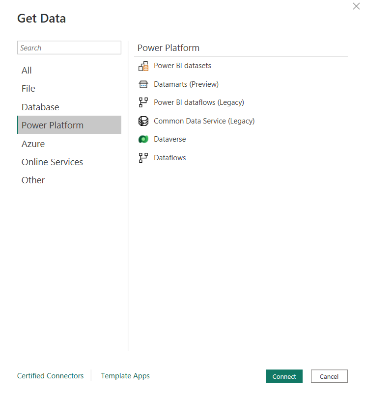 Data Source Connectors Available In Power Bi Connect Power Bi With A Data Source