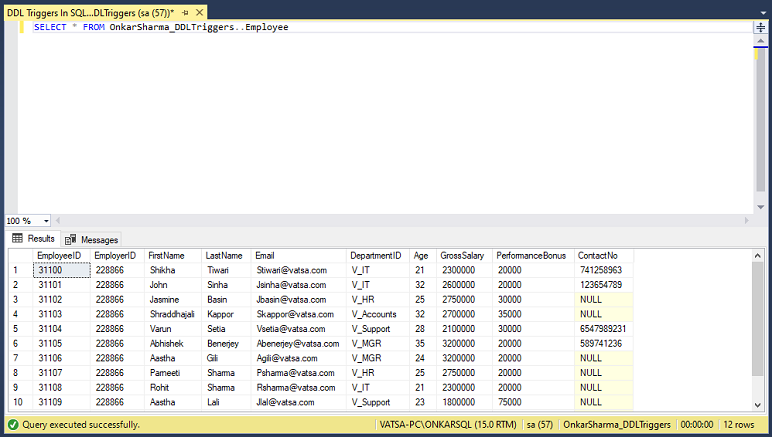 DDL Triggers In SQL Server