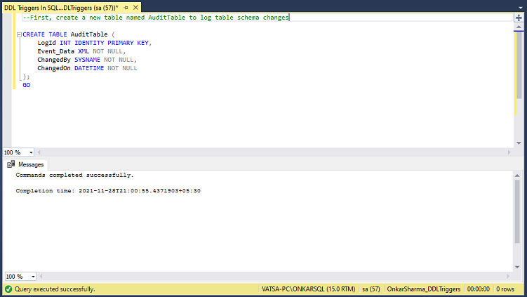 DDL Triggers In SQL Server