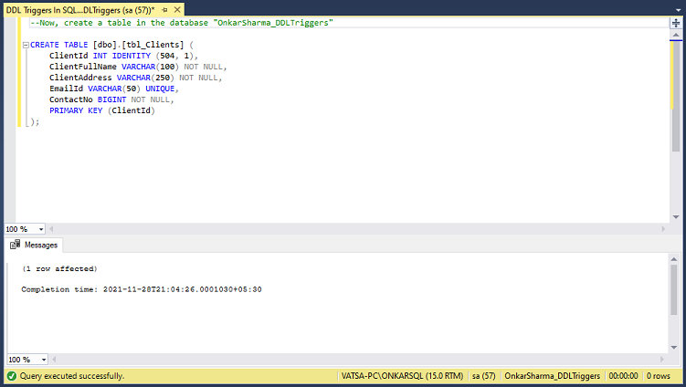 DDL Triggers In SQL Server