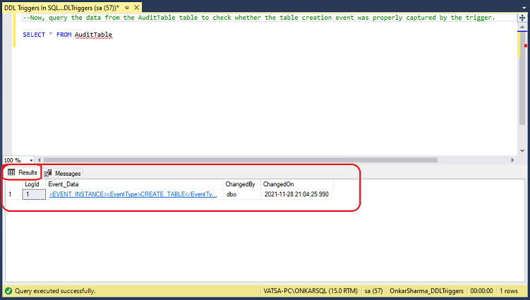DDL Triggers In SQL Server