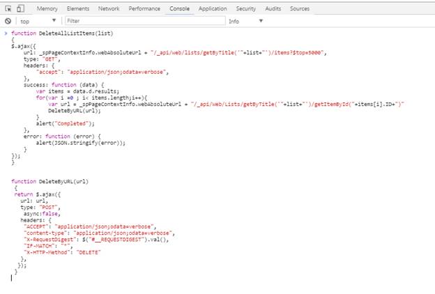 Delete SharePoint List Items In Browser Console