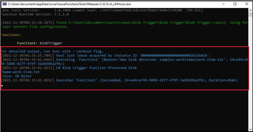 Deploy Azure Function - Blob Trigger From Visual Studio