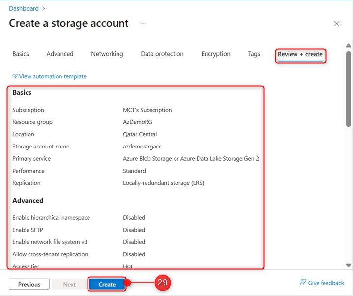 Deploying a Storage Account in Azure using Asure Portal