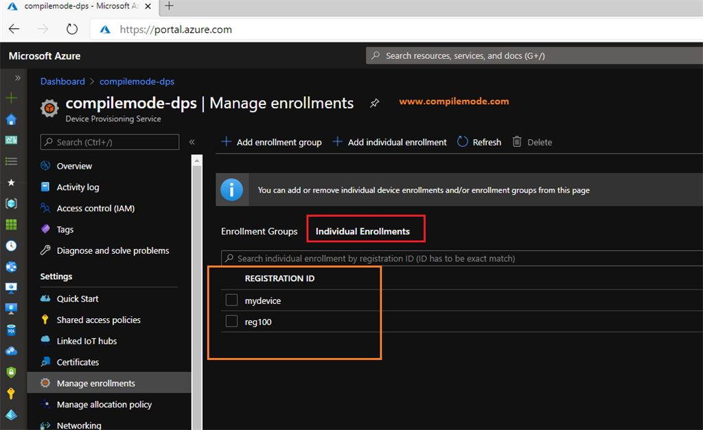Device Enrollments Using Azure IoT Hub Device Provisioning Service