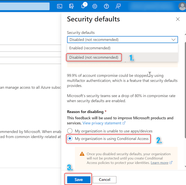 Disabling Multifactor Authentication in Microsoft related Services